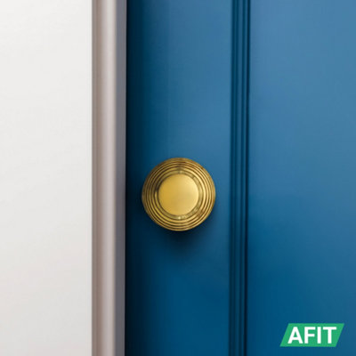 AFIT Beehive Door Knob Set Polished Brass - 2 Pairs of Reeded Mortice Knobs (55mm) & Latch (76mm ...