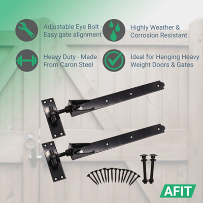 AFIT Black Adjustable Gate Hinges - 600mm / 24 Inch Heavy Duty Hook and ...