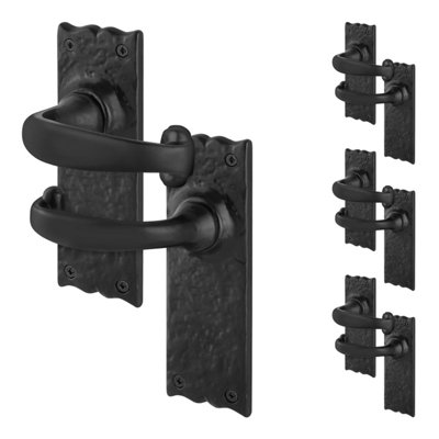 AFIT Black Antique Door Handles Latch, 4 Pair's Cast Iron Backplate ...