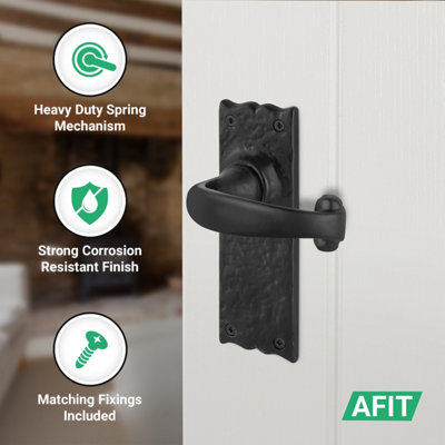 AFIT Black Antique Door Handles Latch, 4 Pair's Cast Iron Backplate ...