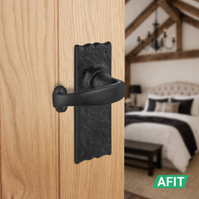 AFIT Black Antique Door Handles Latch, 4 Pair's Cast Iron Backplate ...