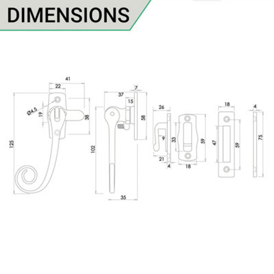 AFIT Black Antique Iron Locking Curly Tail Window Fastener - Right Hand ...