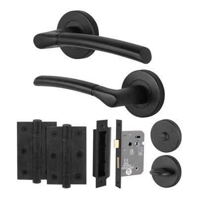 AFIT Black Bathroom Door Handle Round Rose Set, 1 Pair of Internal ...