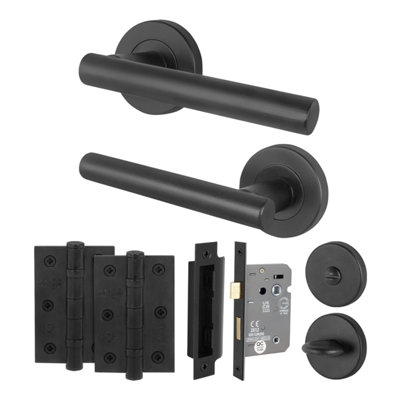 AFIT Black Bathroom Door Handles Round Rose with Turn Release and WC ...