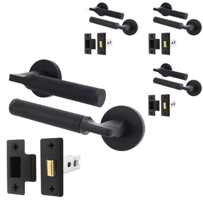 AFIT Black Door Handle and Latch Set Matt Black Internal with 64mm ...