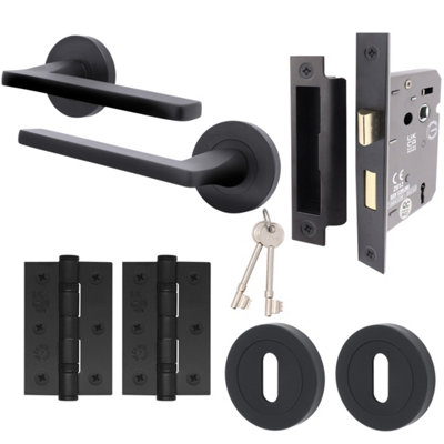 AFIT Black Door Handle Key Lock Set, Matt Black Internal Door Handle ...