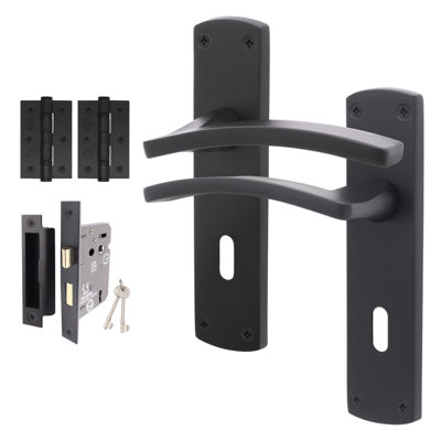 AFIT Black Door Handle Key Lock Set, Matt Black Internal Door Handle ...