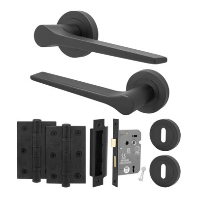 AFIT Black Door Handle Key Lock Set, Matt Black Internal Door Handle ...