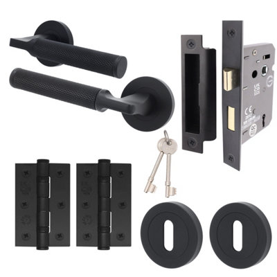 AFIT Black Door Handle Key Lock Set Matt Black Internal with 64mm Lock ...