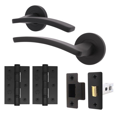 AFIT Black Door Handle Latch Set, Matt Black Internal Door Handle with ...