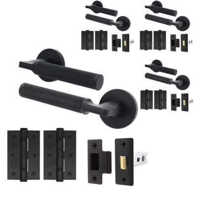 AFIT Black Door Handle Latch Set Matt Black Internal with 64mm Latch ...