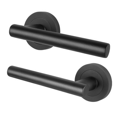 AFIT Black Door Handles Round Rose T-Bar 1 Pair Olvera Range