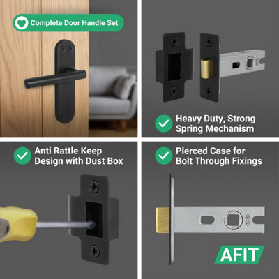 AFIT Black Door Handles with Latch T-Bar 1 Pair Olvera Backplate Range