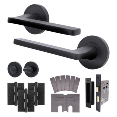 AFIT Black Fire Door Handle Bathroom Set, Matt Black Internal Fire ...