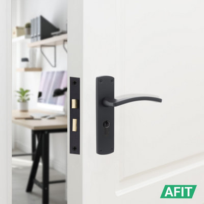 AFIT Black Fire Door Handle Euro Lock and Thumbturn Cylinder Set ...