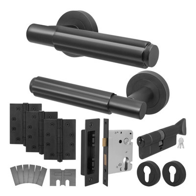 AFIT Black Fire Door Handle Euro Lock and Thumbturn Cylinder Set ...