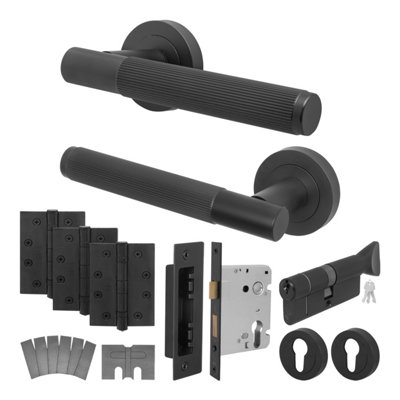 AFIT Black Fire Door Handle Euro Lock and Thumbturn Cylinder Set ...