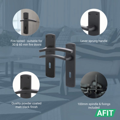AFIT Black Fire Door Handle Keylock, Matt Black Internal Lever on ...