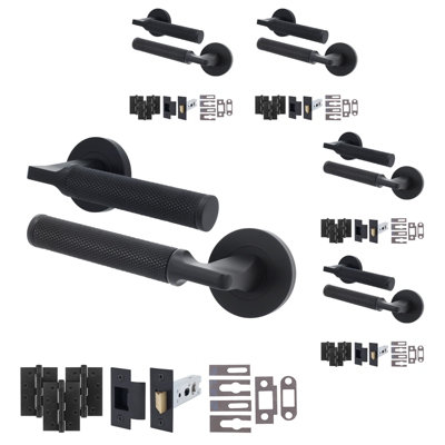 AFIT Black Fire Door Handle Latch Set Matt Black Internal Fire Rated ...