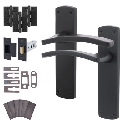 AFIT Black Fire Door Handle Latch Set, Matt Black Internal Fire Rated ...
