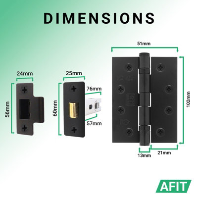 AFIT Black Fire Door Handle Latch Set, Matt Black Internal Fire Rated ...