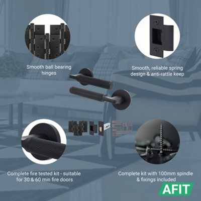 AFIT Black Fire Door Handle Latch Set, Matt Black Internal Fire Rated ...