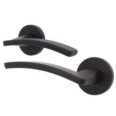 AFIT Black Fire Door Handle, Matt Black Internal Lever on Rose Fire ...
