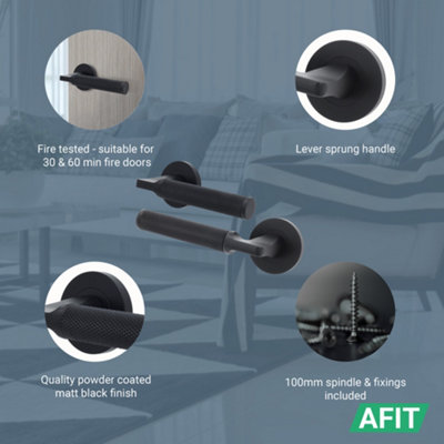 AFIT Black Fire Door Handle Matt Black Internal Lever on Rose Fire ...