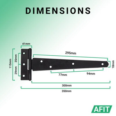 AFIT Black Gate Tee Hinges - 300mm / 12 Inch Extra Heavy Duty T Hinges ...