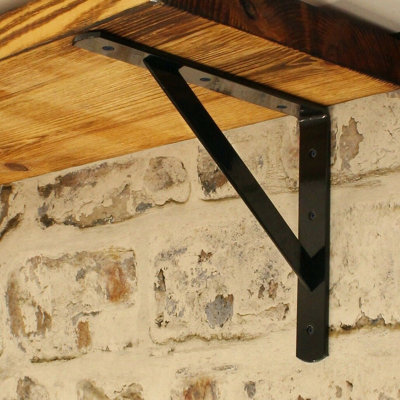 AFIT Black Heavy Shelf Brackets PAIR 250x300x30x4mm with Reinforcing ...