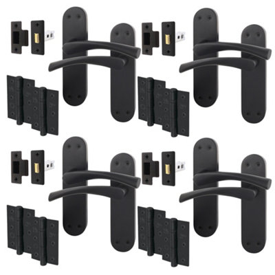 AFIT Black Internal Twist Door Handles with Latch and Hinges 4 Pairs ...