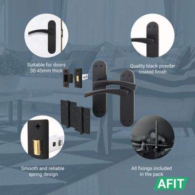 AFIT Black Internal Twist Door Handles with Latch and Hinges Novi ...
