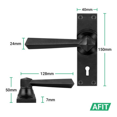 AFIT Black Iron Door Handle Key Lock Set - 1 Pair Black Antique ...