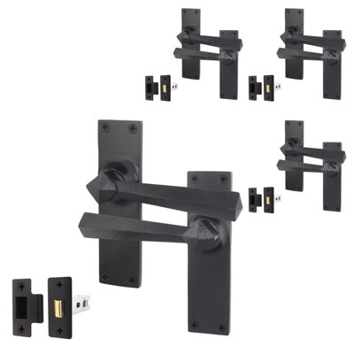 AFIT Black Iron Door Handle Latch Set - 4 Pairs of Black Antique ...