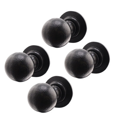 AFIT Black Iron Door Knobs - 2 Pairs of Cast Iron Antique Ball Mortice Knobs
