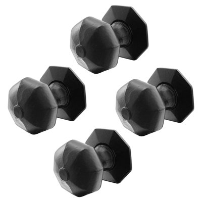 AFIT Black Iron Door Knobs - 2 Pairs of Cast Iron Antique Octagonal Mortice Knobs