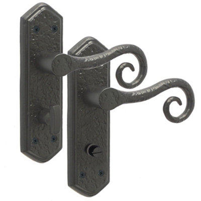 AFIT Black Iron Lever Door Handles on Backplate Curly Tail Pattern ...