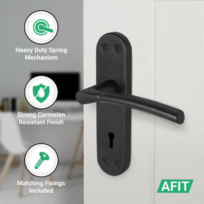 AFIT Black Lock Door Handles, 1 Pair of Internal Lever of Matt Black ...