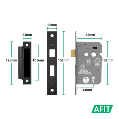 AFIT Black Lock Door Handles With Sashlock T-Bar 1 Pair Olvera ...