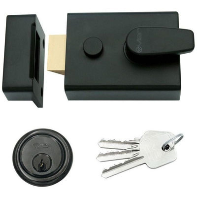 AFIT Black Nightlatch Front Door Lock Easy Grip, Inside Snib, 3 Keys ...