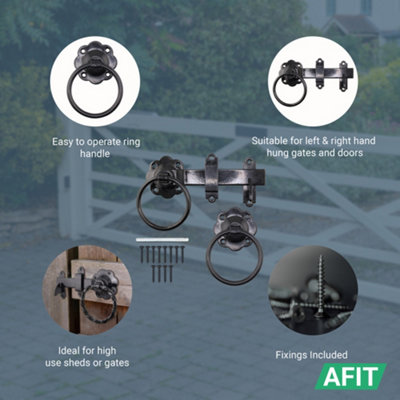 AFIT Black Ring Gate Latch Set, 6 Inch / 150mm Heavy Duty Auto Catch ...