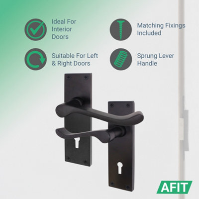 AFIT Black Scroll Door Handle Lock Set with Sashlock and Hinges Pack of ...