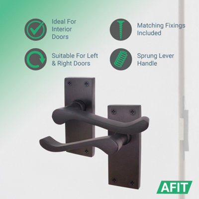 AFIT Black Scroll Door Handles Latch with Tubular Latch and Hinges Set Pack of 1 Traditional ...