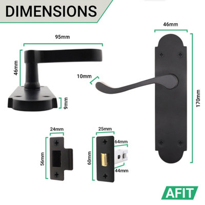 AFIT Black Scroll Door Handles Latch with Tubular Latch Set Pack of 6 ...