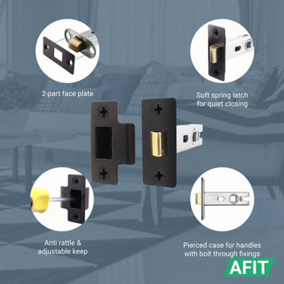 AFIT BLACK TUBULAR DOOR LATCH FOR INTERNAL DOORS - 76MM CASE 57MM ...