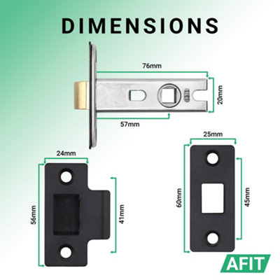 AFIT BLACK TUBULAR DOOR LATCH FOR INTERNAL DOORS - 76MM CASE 57MM ...