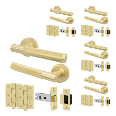 AFIT Brass Door Handle Latch Set Satin Brass Internal 64mm Latch 76mm ...