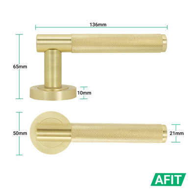 AFIT Brass Door Handle Satin Brass Internal Lever on Rose Vuori Knurled ...
