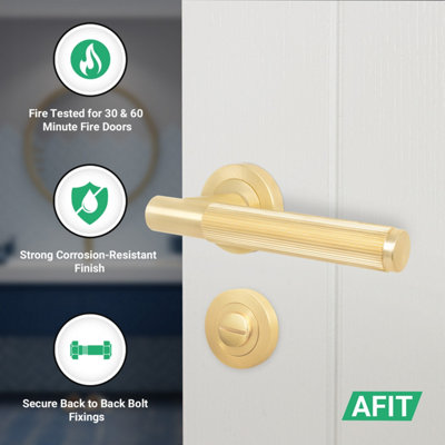 AFIT Brass Fire Door Handle Bathroom Set, Satin Brass Internal Fire ...