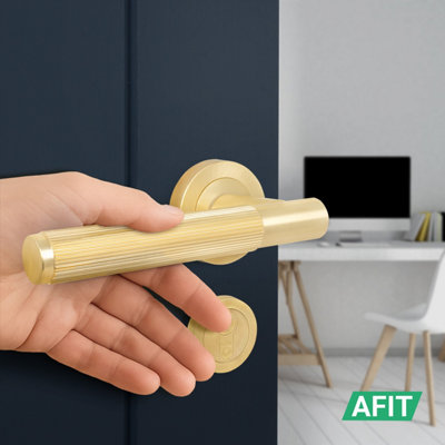 AFIT Brass Fire Door Handle Euro Lock and Double Cylinder Set Satin ...